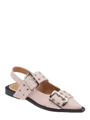 GANNI Ganni Slingback Pointed-Toe Flats Chalk Pink
