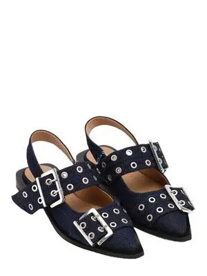 GANNI Ganni Slingback Pointed-Toe Flats Dark Navy