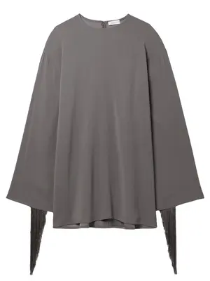 Lapointe Fringed Crepe Mini Dress - Gray