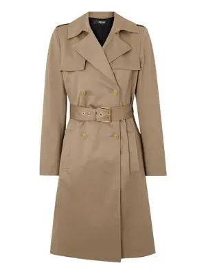 Versace Icons Belted Double-breasted Cotton-gabardine Trench Coat - Neutrals