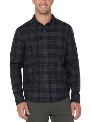 LIVERPOOL Woven Button Up Shirt - Olive Navy