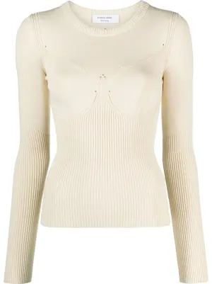 MARINE SERRE Rib-knit Long-sleeve Top - Neutrals