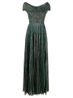Talbot Runhof Beaded Off-shoulder Gown - Green