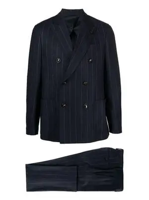 LARDINI Double-breasted Pinstripe-pattern Suit - Blue
