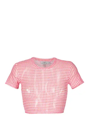 AMIR SLAMA Gingham-check Pattern Crop T-shirt - Red