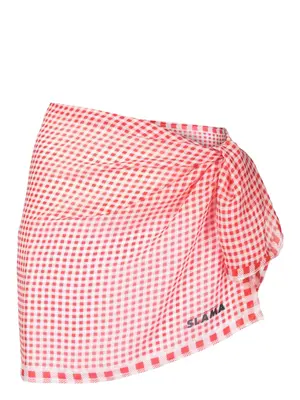 AMIR SLAMA Logo-print Gingham Skirt - Red