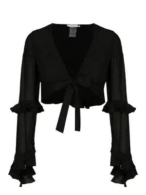 AMIR SLAMA Ruffled Trim Crop Top - Black