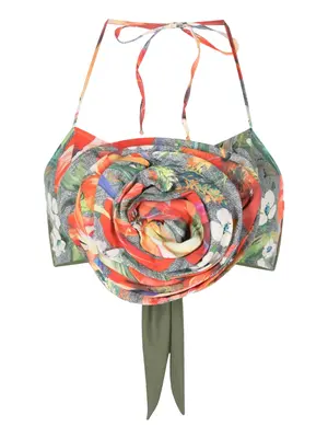 AMIR SLAMA Floral-appliqué Crop Top - Green