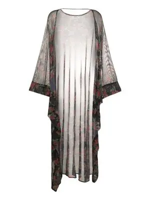 AMIR SLAMA Sheer Rose-pattern Kaftan - Black