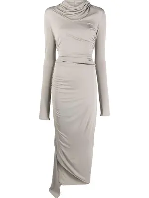 ANDREĀDAMO Asymmetric Draped Midi Dress - Grey