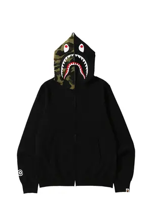 A BATHING APE Shark Full-zip Camo Hoodie - Black