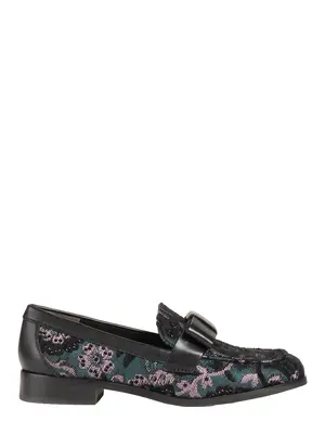 STUART WEITZMAN Bowtie Embellished Floral-jacquard Loafers - Petrol