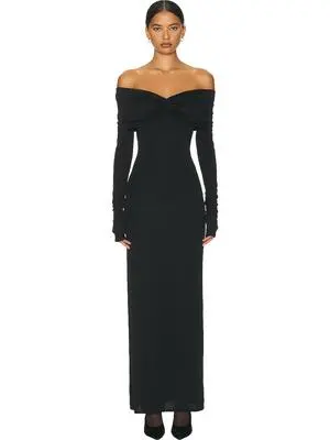 HELSA Helsa Matte Jersey Off Shoulder Maxi Dress Black