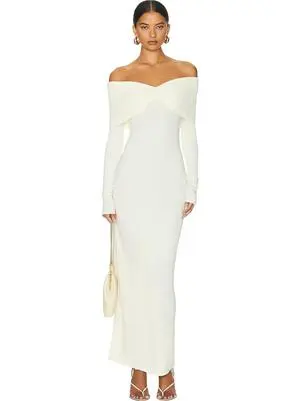 HELSA Matte Jersey Off Shoulder Maxi Dress - Ivory