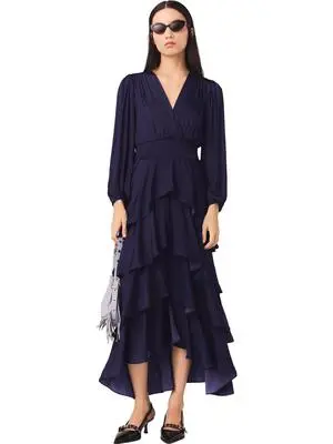 Maje Polyester Ruffled Maxi Dress - Navy