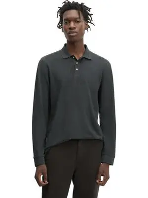 Everlane Long-Sleeve Pique Polo TShirt Heathered Graphite