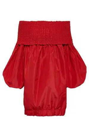 PATOU Smocked Off-shoulder Crêpe Minidress - Red