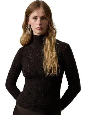 Ralph Lauren Cashmere Pointelle Funnelneck Sweater - Dark Brown