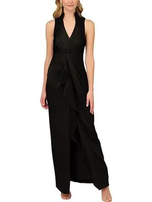 Aidan Mattox Gathered Front Gown Black