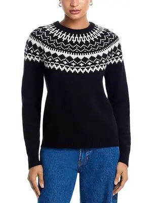 Aqua Fair Isle Crewneck Cashmere Sweater - Black