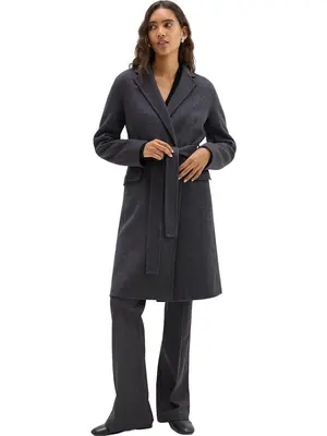 Theory Theory Wrap Coat In Double-Face Wool-Cashmere Charcoal Melange