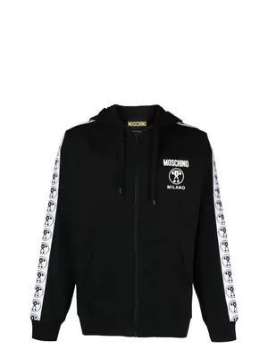 Moschino Logo-tape Zip-up Cotton Hoodie - Black