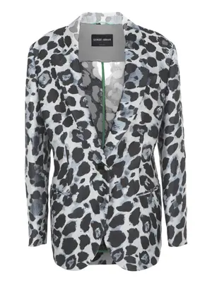 Giorgio Armani Leopard-print Single-breasted Blazer - Black
