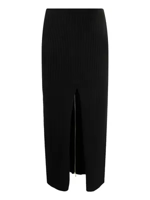 Patou Front-slit Ribbed-knit Midi Skirt - Black