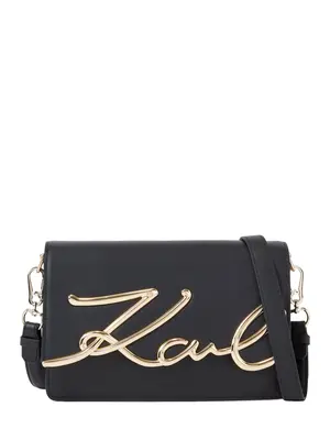 Karl Lagerfeld Signature Leather Shoulder Bag - Black