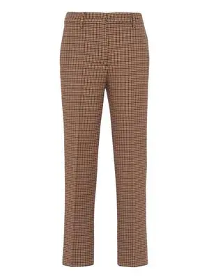 Prada Houndstooth-check Wool Trousers - Brown
