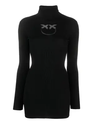 Pinko Intarsia-knit Logo Roll-neck Jumper - Black