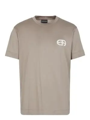 Emporio Armani Logo-embroidered Crew-neck T-shirt Neutrals