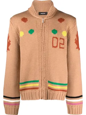 Dsquared2 DSQUARED2 Intarsia Knit Zip-Up Cardigan Brown