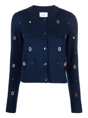 BARRIE Intarsia-knit Round-neck Cardigan - Blue