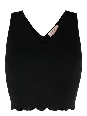 TWINSET Cropped V-neck Top - Black