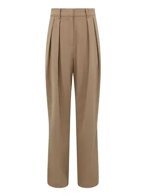 Staud Luisa Pleated Wide-leg Trousers - Brown