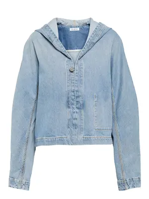 Alaïa Cropped Denim Hooded Jacket - Blue