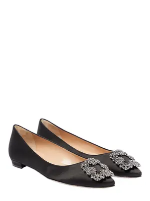Manolo Blahnik Hangisiflat Embellished Satin Ballet Flats - Black