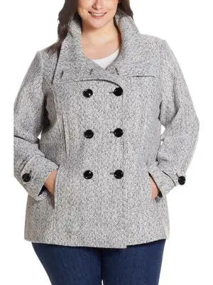 Gallery Double Breasted Pea Coat - Black/ White