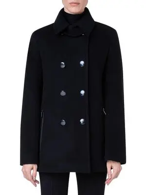 Akris Wool Blend Pea Coat - 009 Black