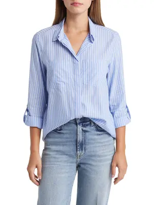 BEACHLUNCHLOUNGE Beachlunchlounge Stripe Cotton & Modal Button-Up Shirt Camden Stripe