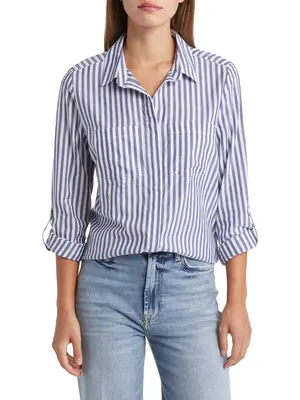 BEACHLUNCHLOUNGE Beachlunchlounge Stripe Cotton & Modal Button-Up Shirt Covent Garden