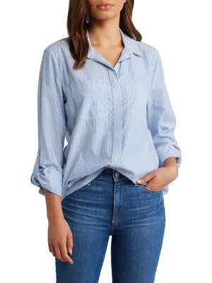 BEACHLUNCHLOUNGE Beachlunchlounge Stripe Cotton & Modal Button-Up Shirt Liberty Blue