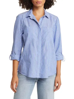 BEACHLUNCHLOUNGE Beachlunchlounge Stripe Cotton & Modal Button-Up Shirt Monte Cavo