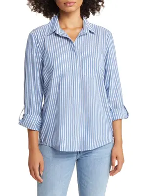 BEACHLUNCHLOUNGE Beachlunchlounge Stripe Cotton & Modal Button-Up Shirt Ocean Air