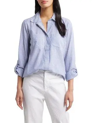 BEACHLUNCHLOUNGE Beachlunchlounge Stripe Cotton & Modal Button-Up Shirt Seawater