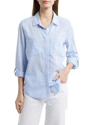 BEACHLUNCHLOUNGE Beachlunchlounge Stripe Cotton & Modal Button-Up Shirt Soft Sky