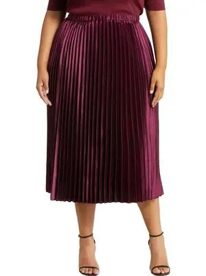 Anne Klein Pleated Satin Midi Skirt - Chianti