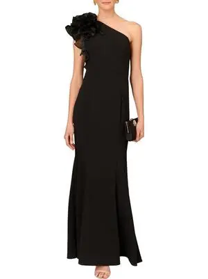 Adrianna Papell One-shoulder Trumpet Gown - Black