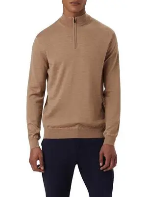 Bugatchi Bugatchi Quarter Zip Merino Wool Pullover Camel